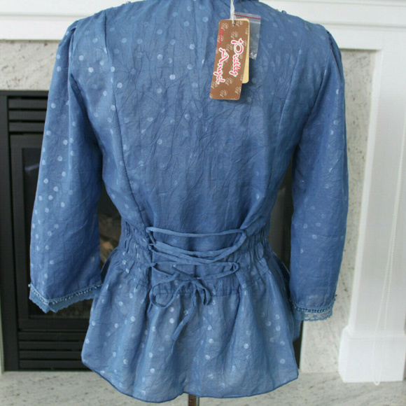 Pretty Angel | Tops | Pretty Angel Blue Peplum Lace Up Boho Blouse Top ...